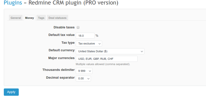 Multiple currencies | RedmineUP Help | Invoices plugin documentation